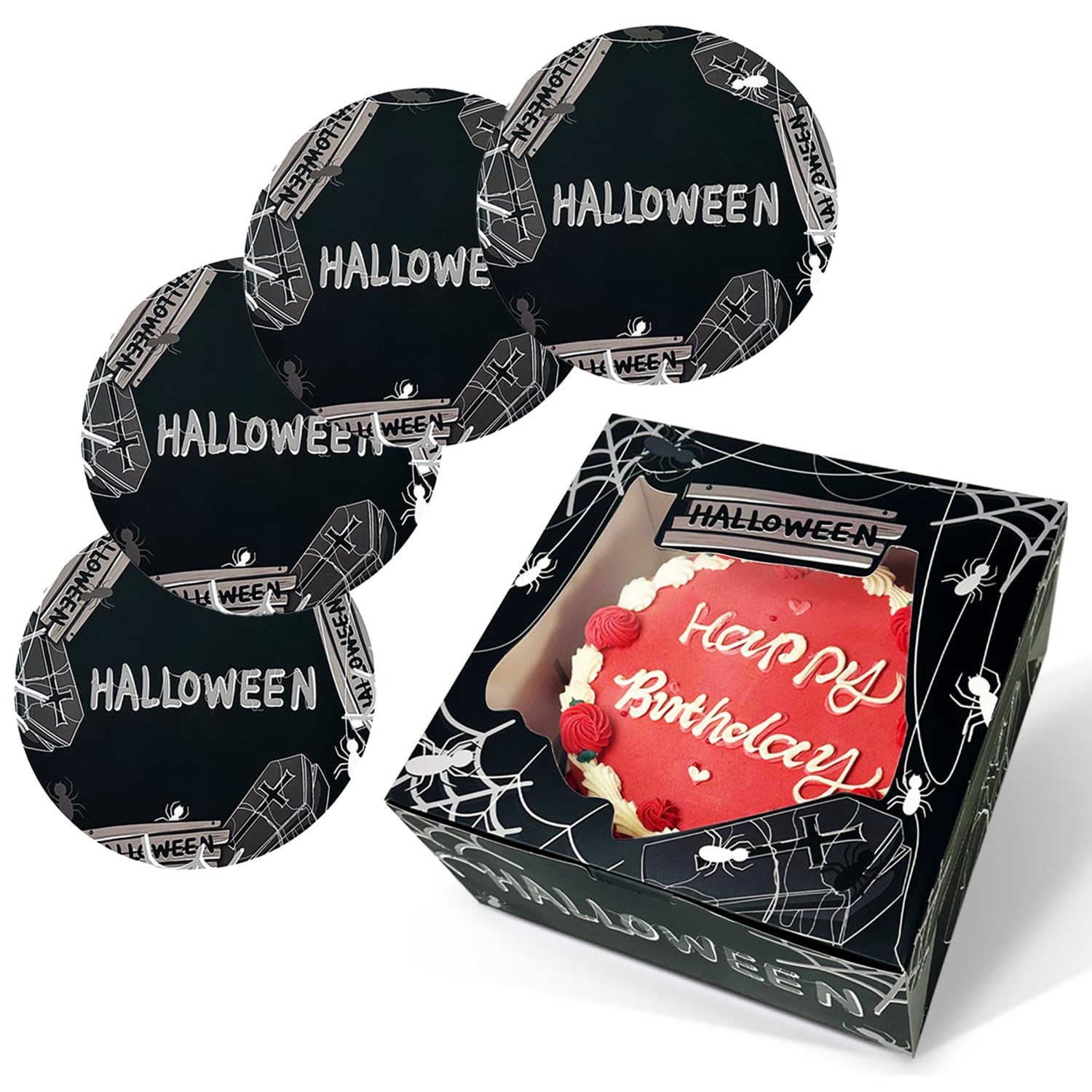 qiqee Halloween Black Tombstone Cake Boxes 10x10x5 inch Bakery Box with ...