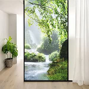 Amazon.com: Privacy Window Film Waterfall Scene Decorative Glass Film ...
