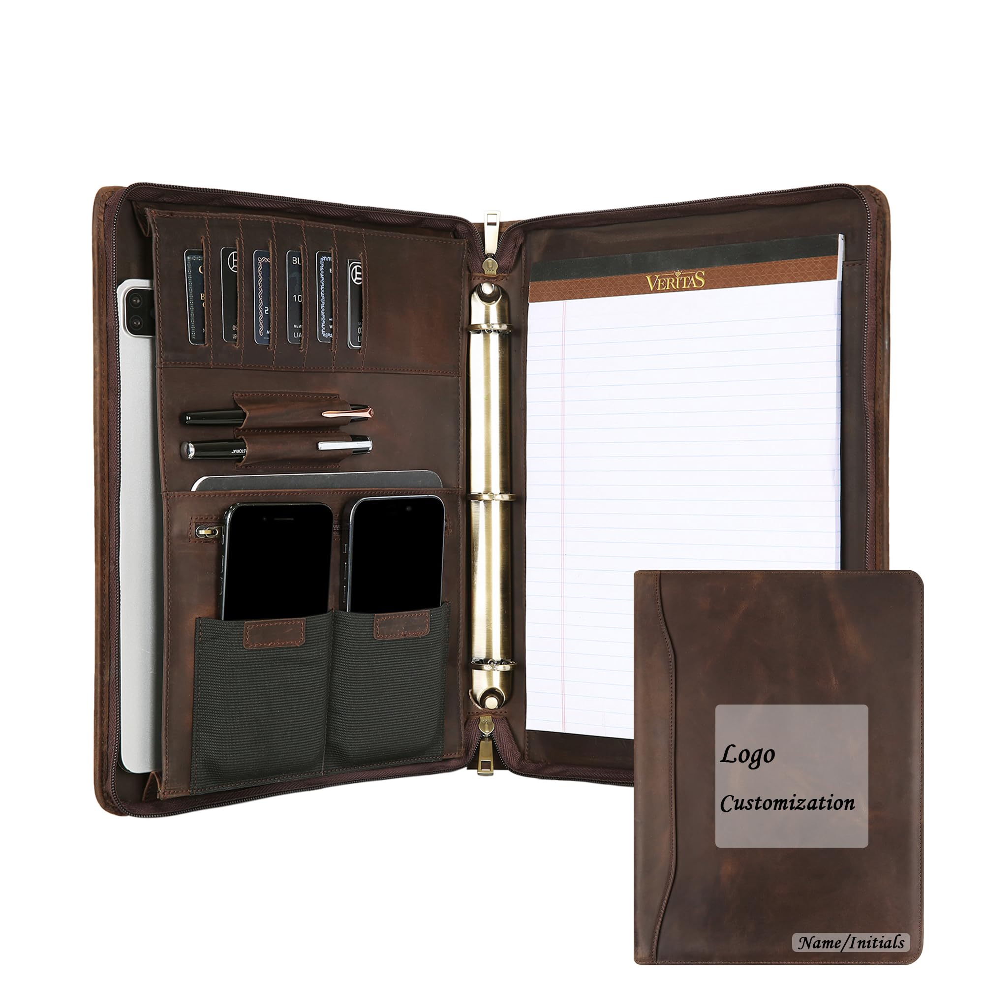 Amazon.com: GZRHKJ Genuine Leather Portfolio Binder, Personalized ...