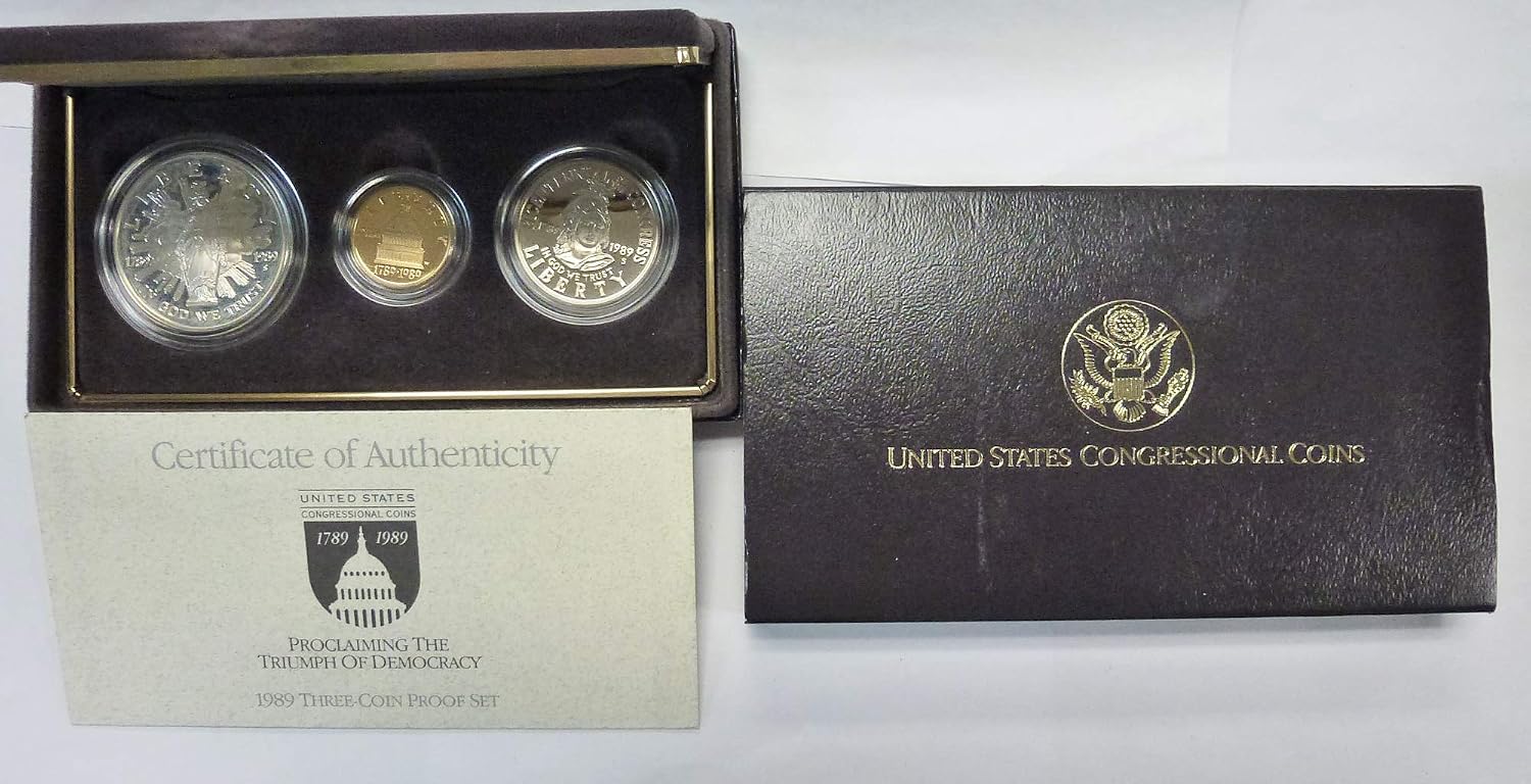 1989 Various Mint Marks U.S. Congressional 3 Coin Set with $5 Gold ...