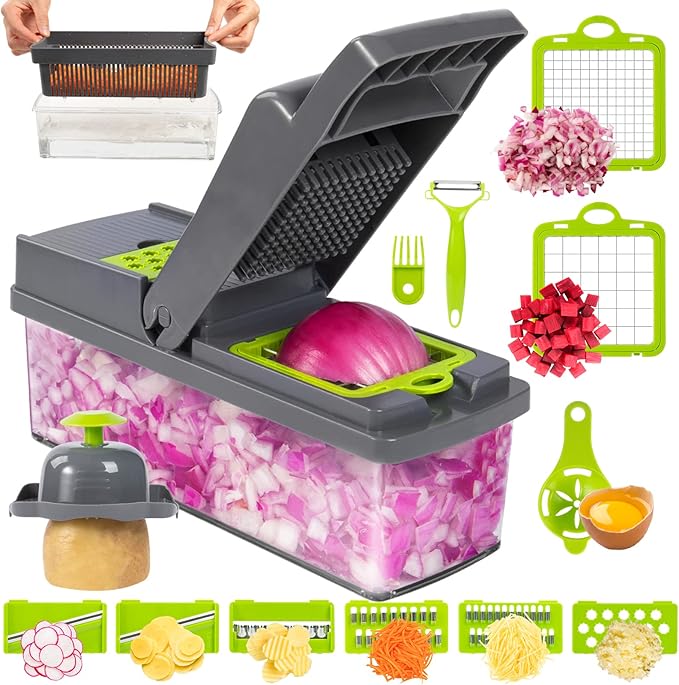 Amazon.com: APIPI Vegetable Chopper with Self-cleaning Button, 14-In-1 ...
