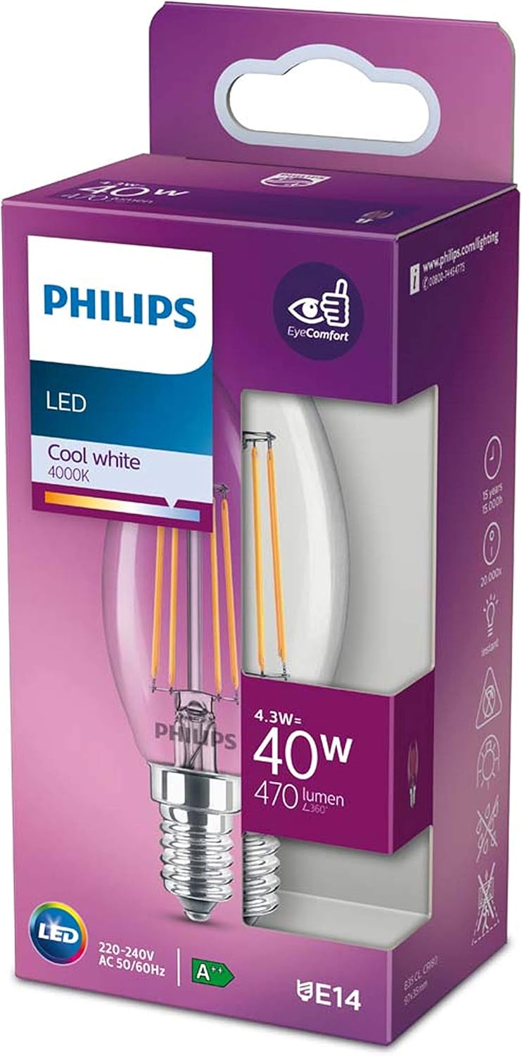 Philips LED classic 40W B35 E14 Mum Tipi Beyaz Işık Dim Edilmez ...