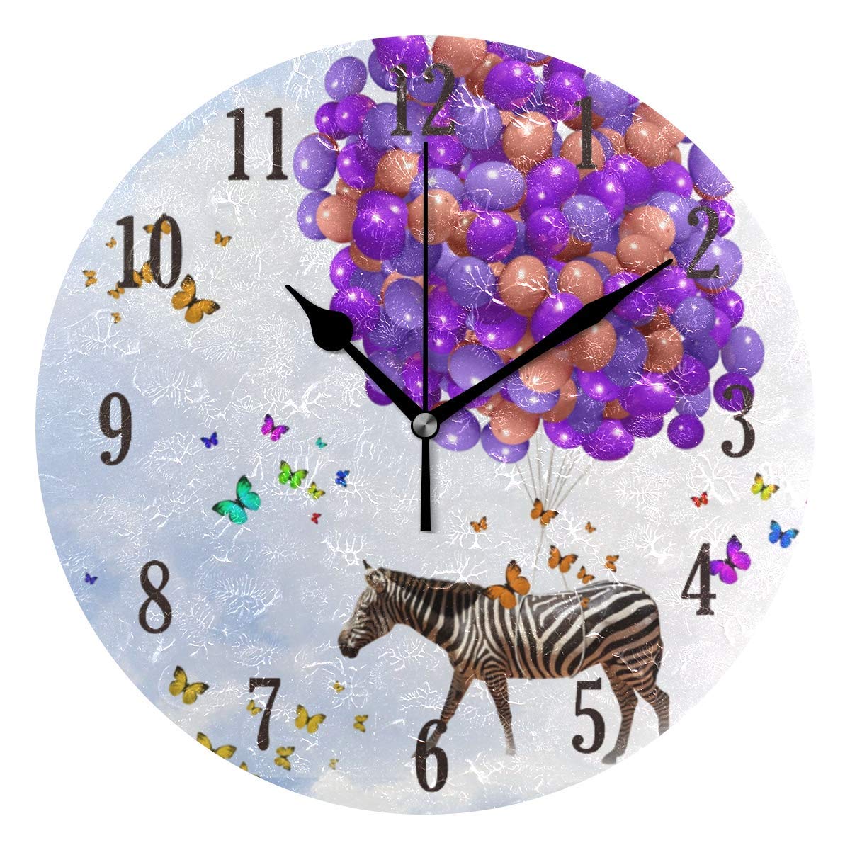 Utf4c Zebra With Balloons Round Wall Clock Arabic Numerals Design ...