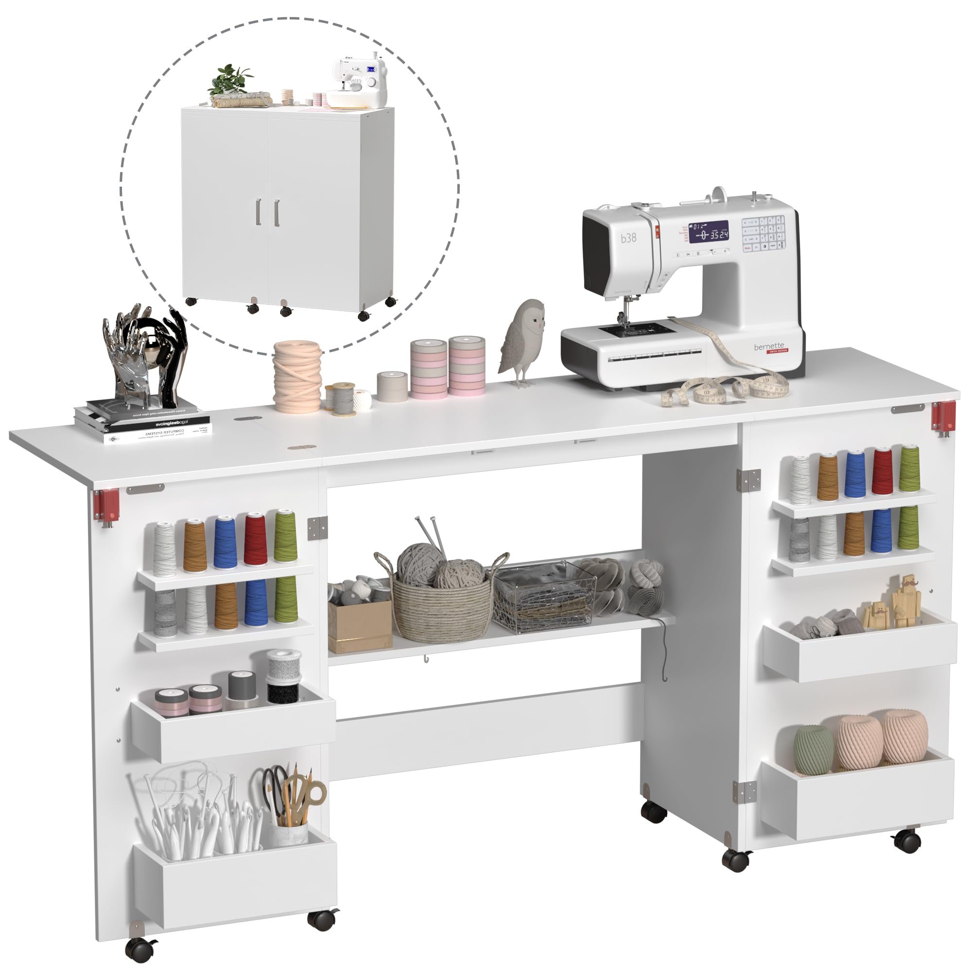 Amazon.com: Large Folding Sewing Table, Double-Opening Side Cabinet ...