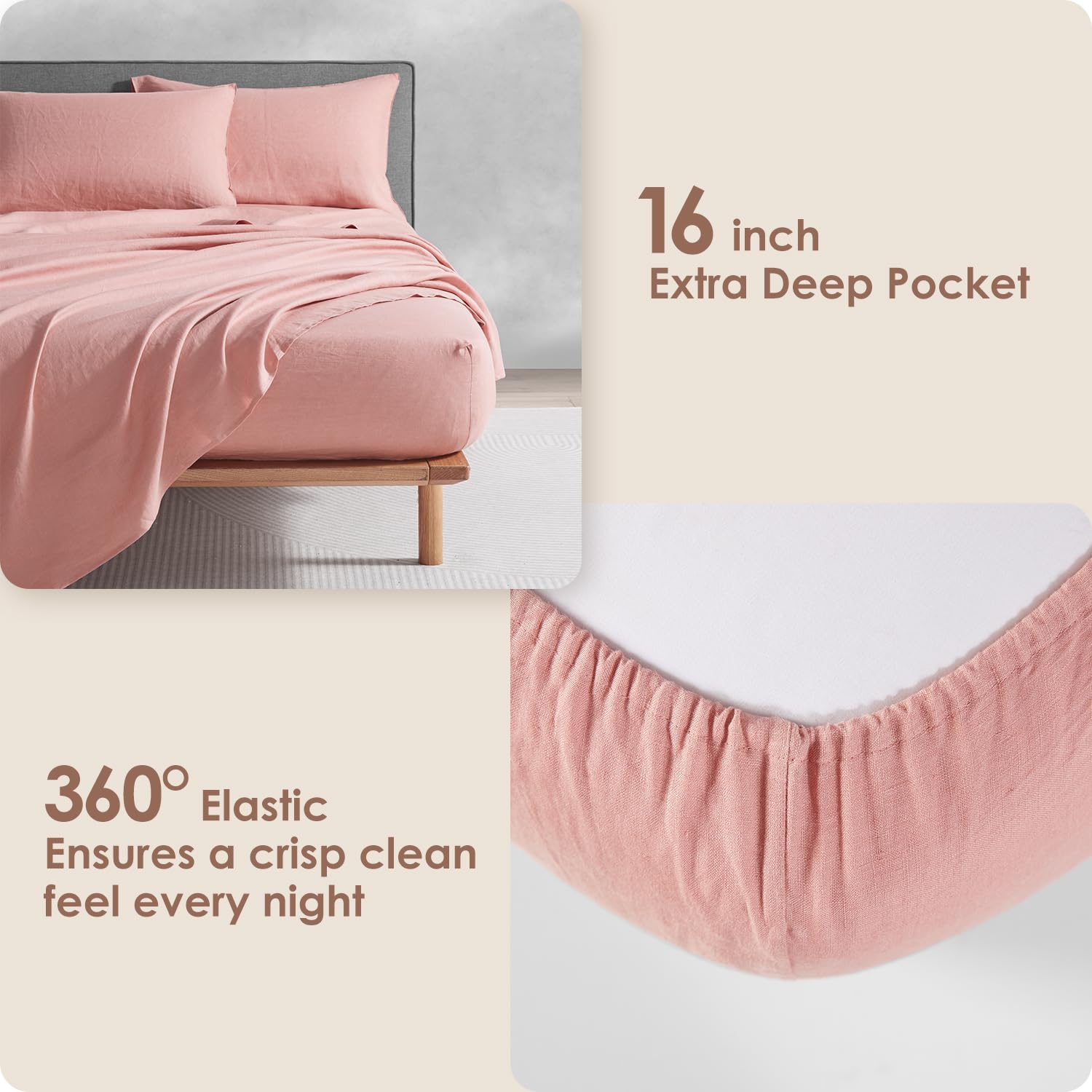 DAPU Pure Linen Sheets Set, 100% French Linen from Normandy, Breathable ...