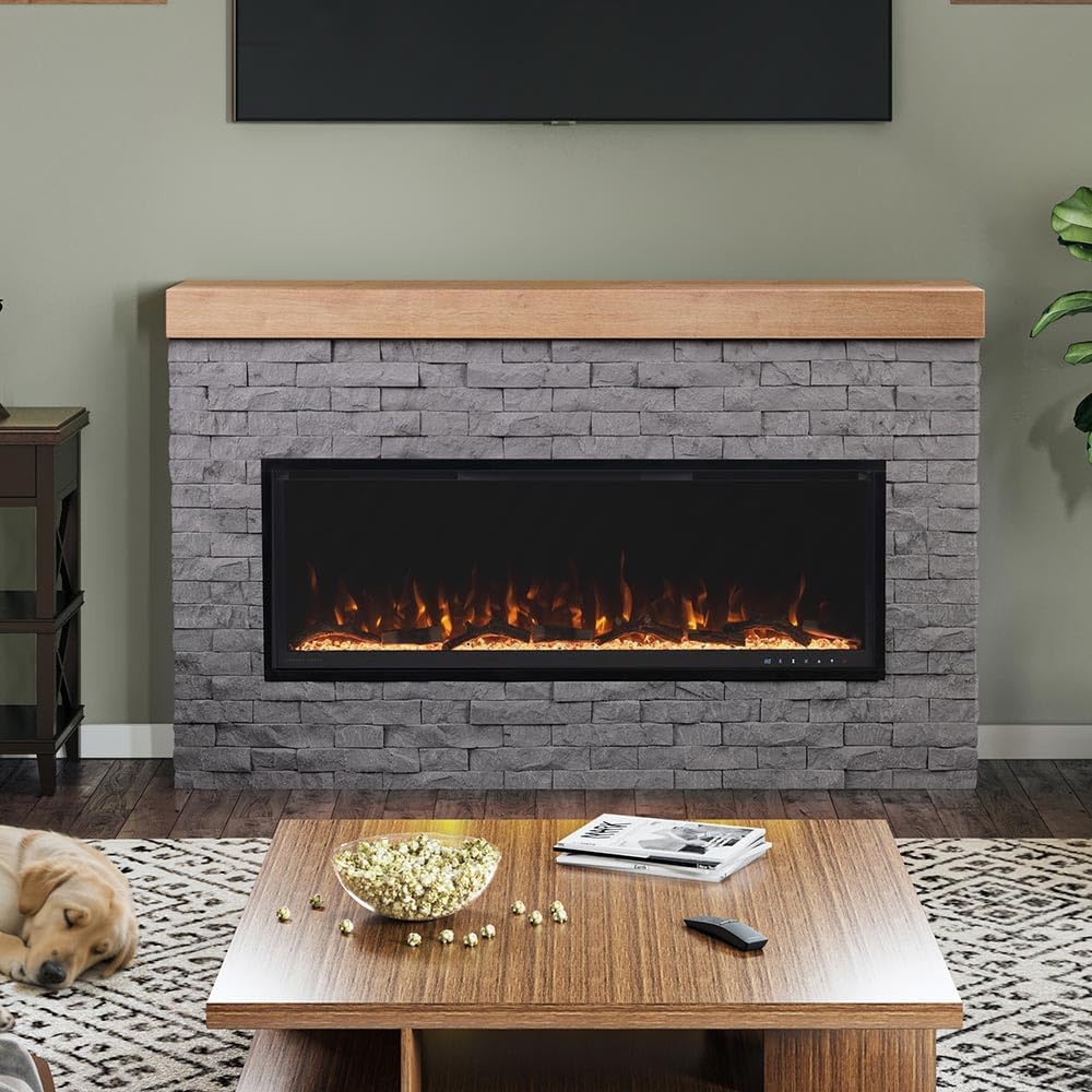 Amazon.com: Modern Ember Wyman Linear Grey Stone Mantel Package with 50 ...