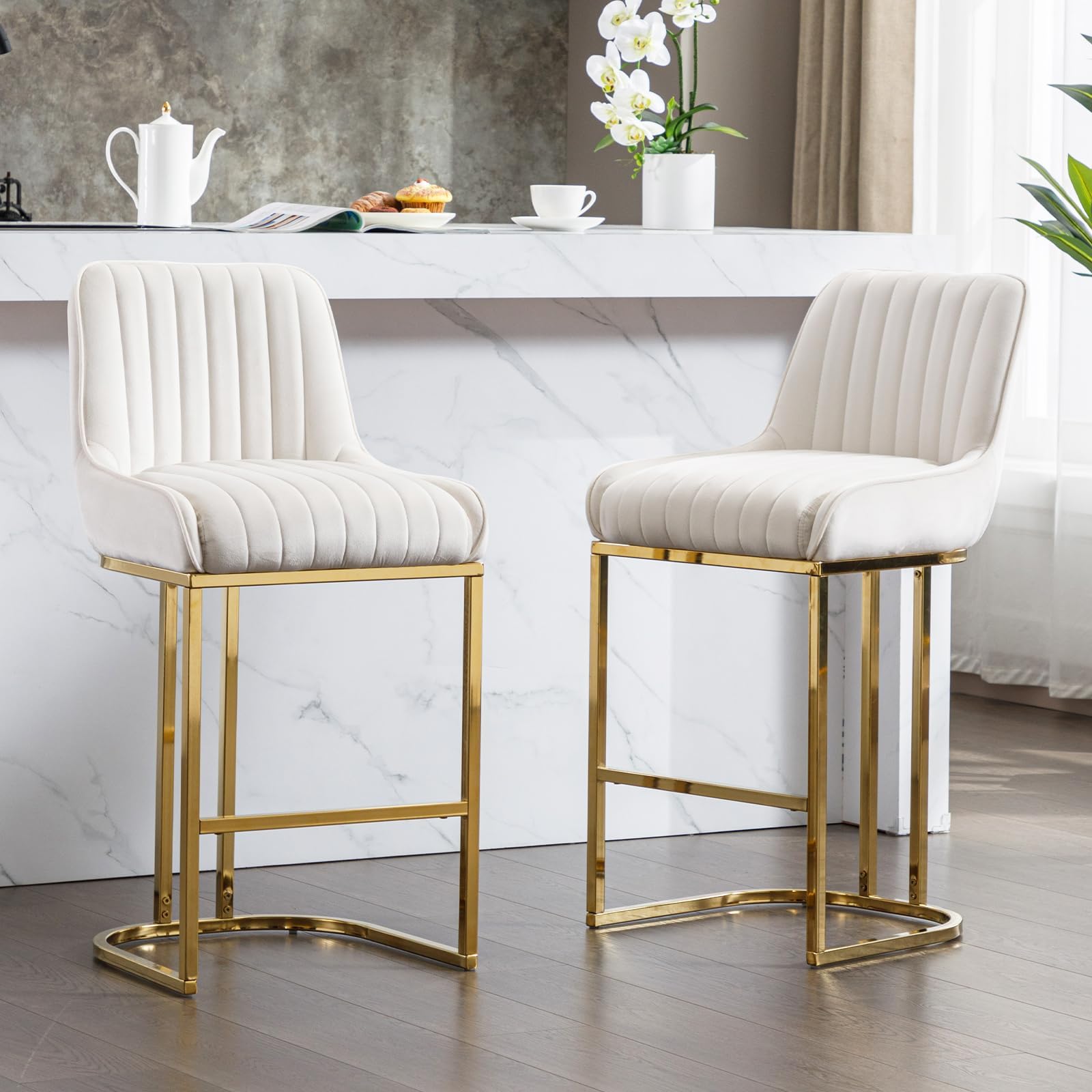 COSTWAY Bar Stools Set of 2, Height Adjustable Swivel Barstools with ...
