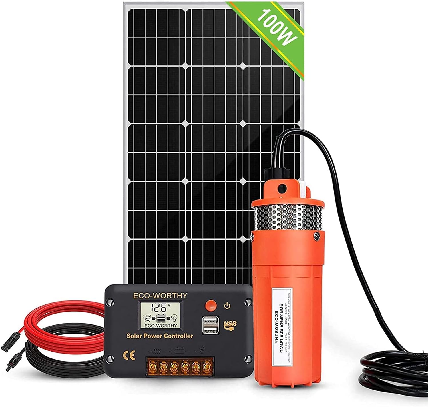 Amazon.com : ECO-WORTHY Solar Submersible Pump Kit, 100W Solar Panle ...