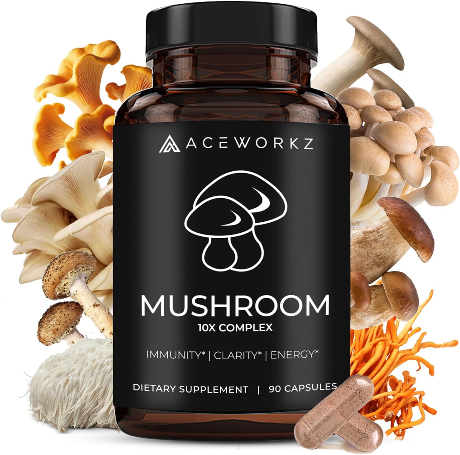 Amazon.com: ACEWORKZ 10 Mushroom Complex Supplement - Lions Mane ...