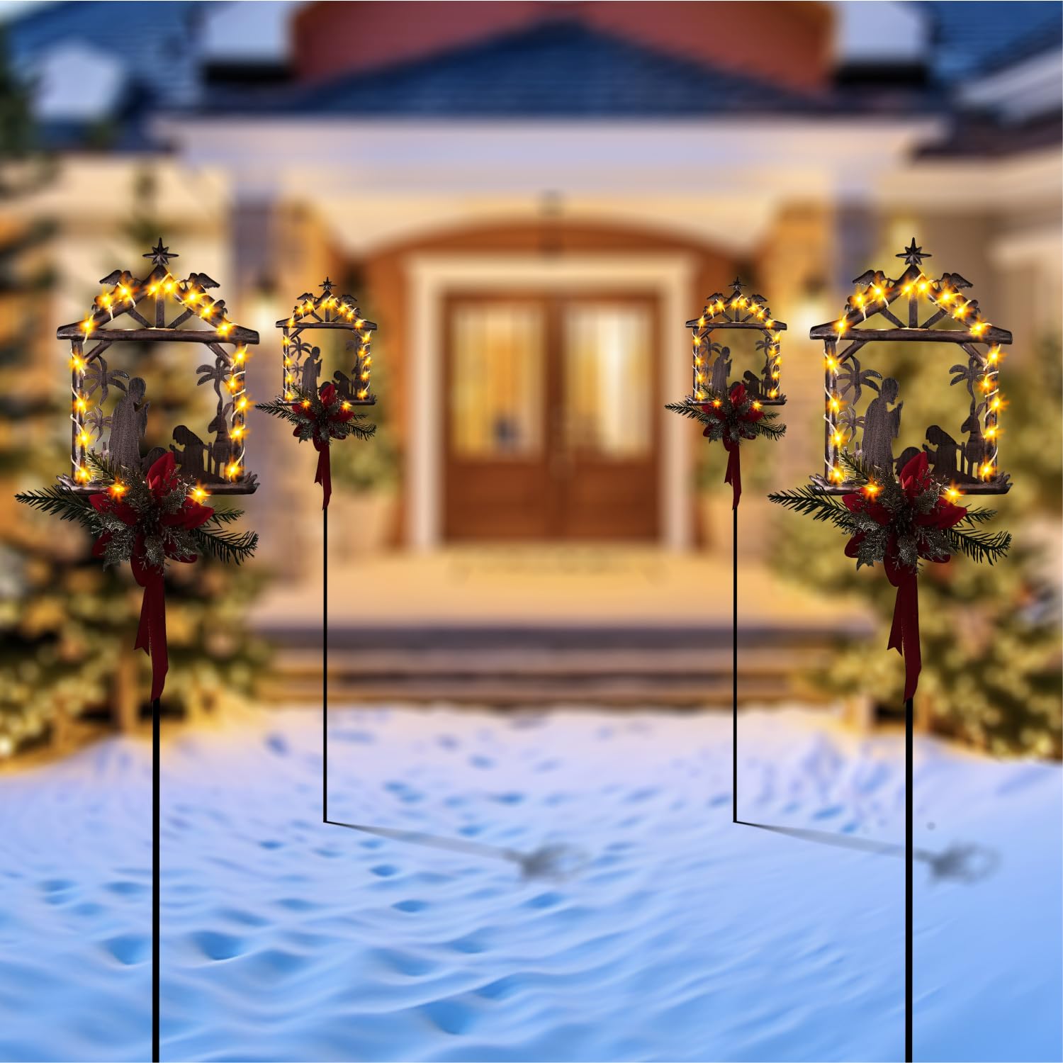 Solar Powered Nativity Set VEIKOUS 5 Ft. Nativity Set Outdoor