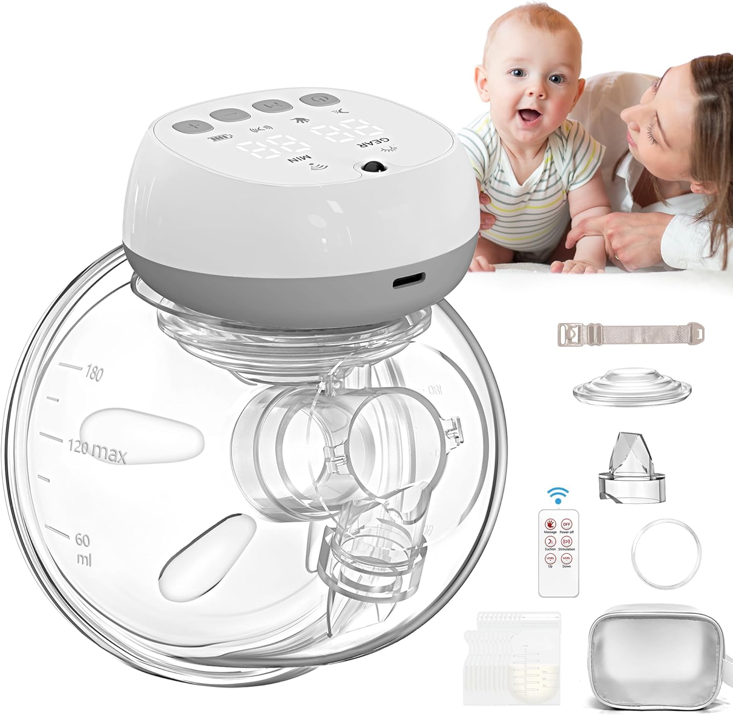 Amazon.com : Wearable Breast Pump Hands Free Breast Pump 12 Levels 3 Modes Portable Electric ...