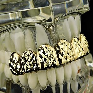 Diamond Grillz Men's 14k Gold Plated Grillz - Diamond Cut Plain Top ...