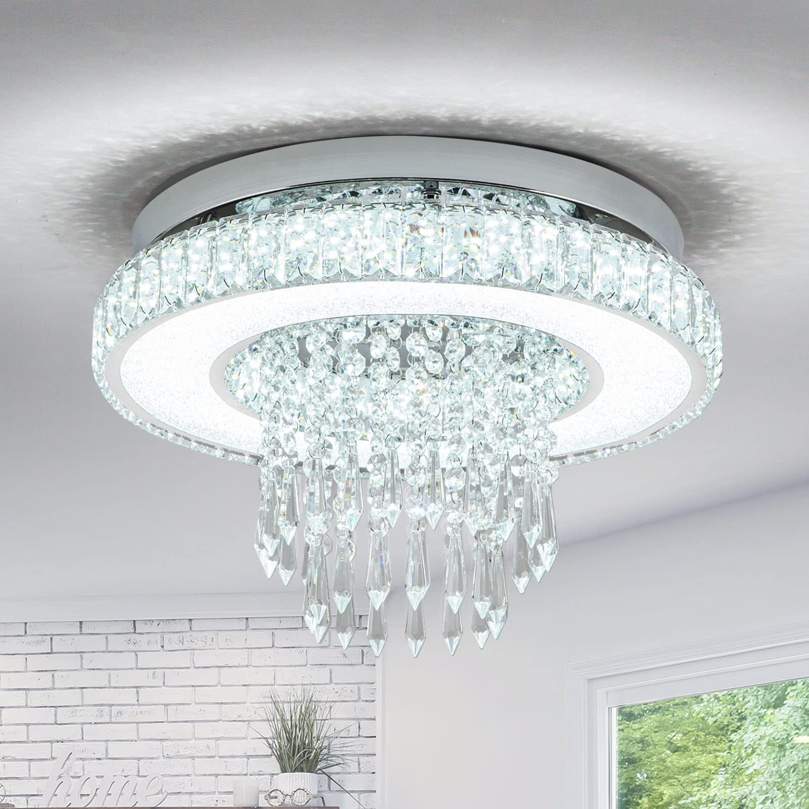 OCWHT Crystal Chandelier Bedroom Ceiling Light Flush Mount Chandelier ...