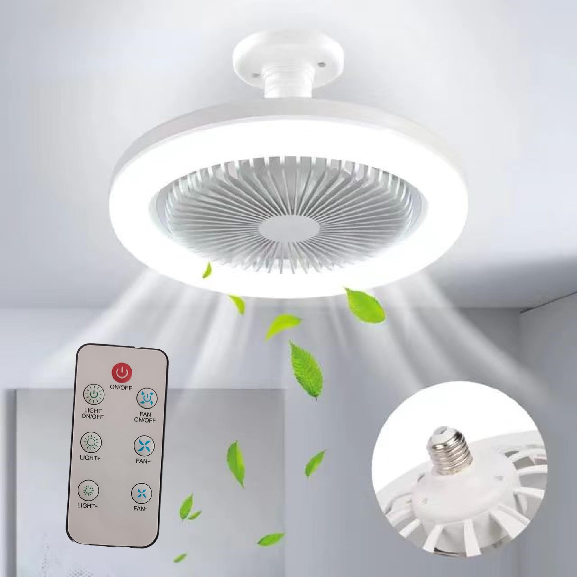 Socket Fan Light,Socket Ceiling Fan with Light and Remote Control ...