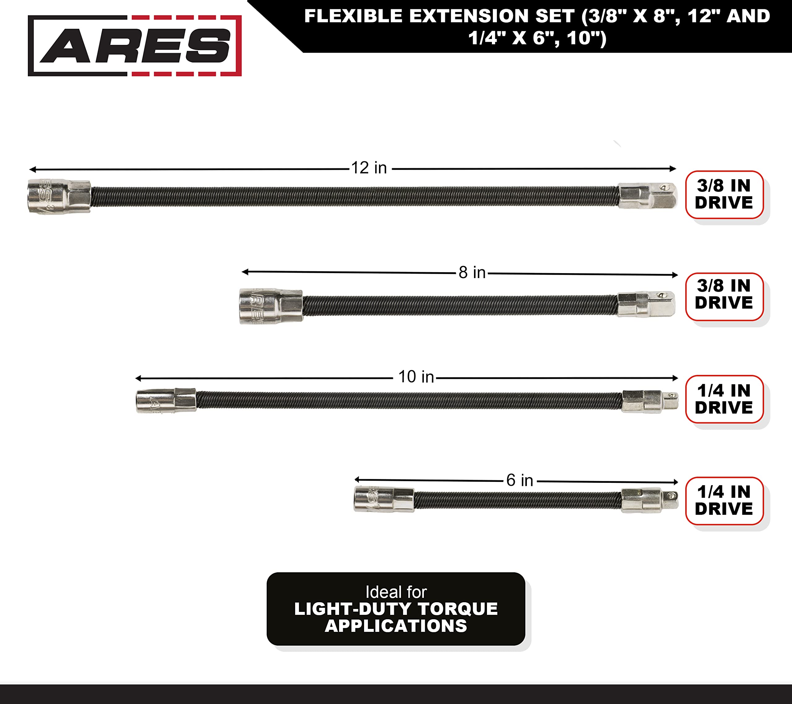 Snapklik.com : ARES 42073 4-Piece Flexible Socket Extension Set 1/4 ...