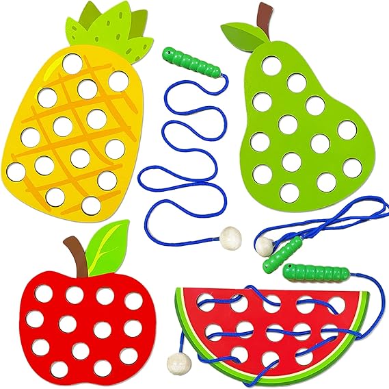 Amazon.com: 4 Pack Wooden Lacing Toy,Educational Threading Activity ...