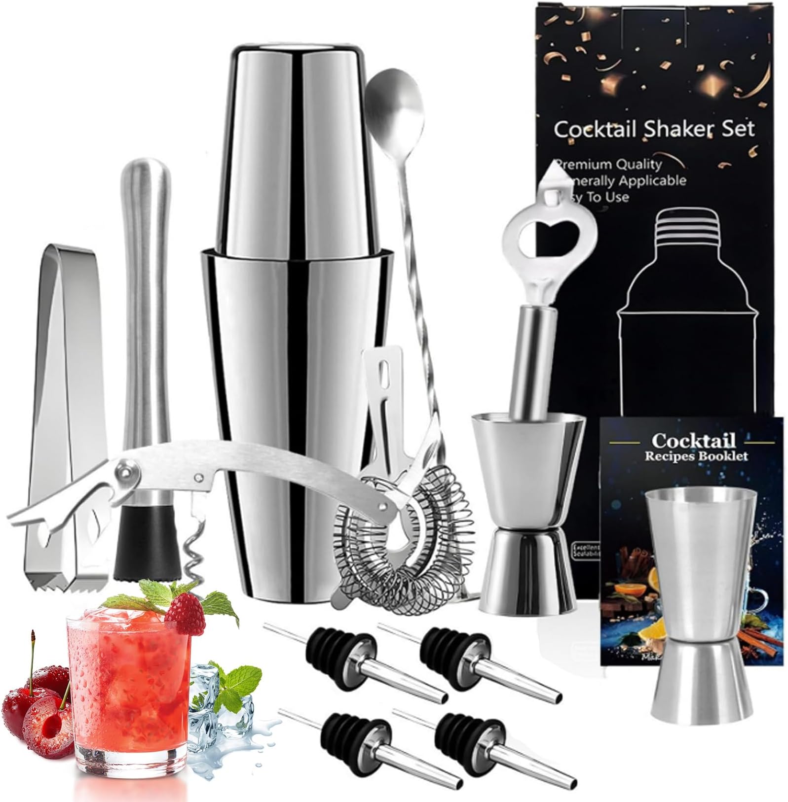 17 Piezas Cocktail Bar Set Kit,Coctelera Profesional Utensilios de Bar ...