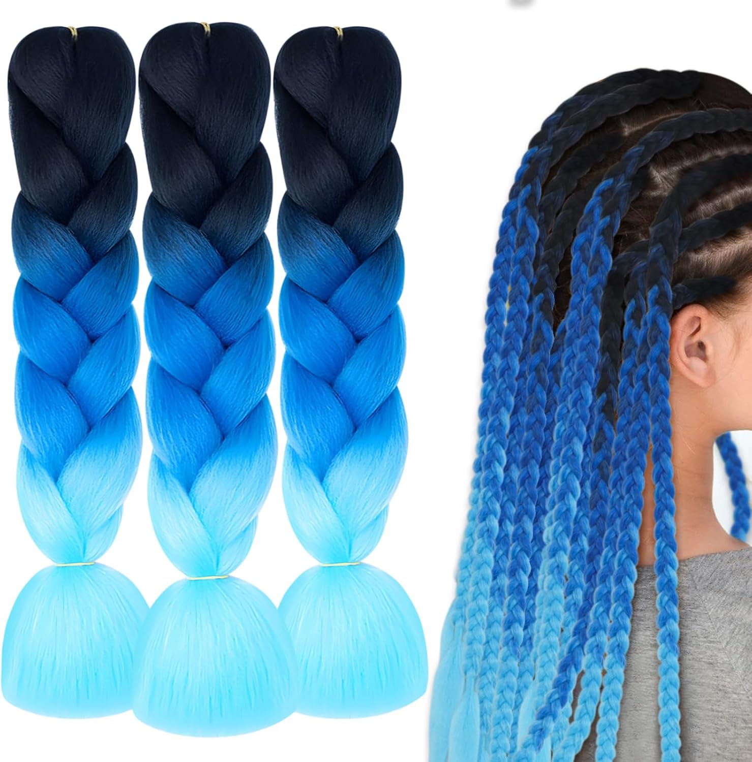 3pcs Ombre Braiding Hair 60CM Braid Hair Extensions, Braiding Hair Pre ...