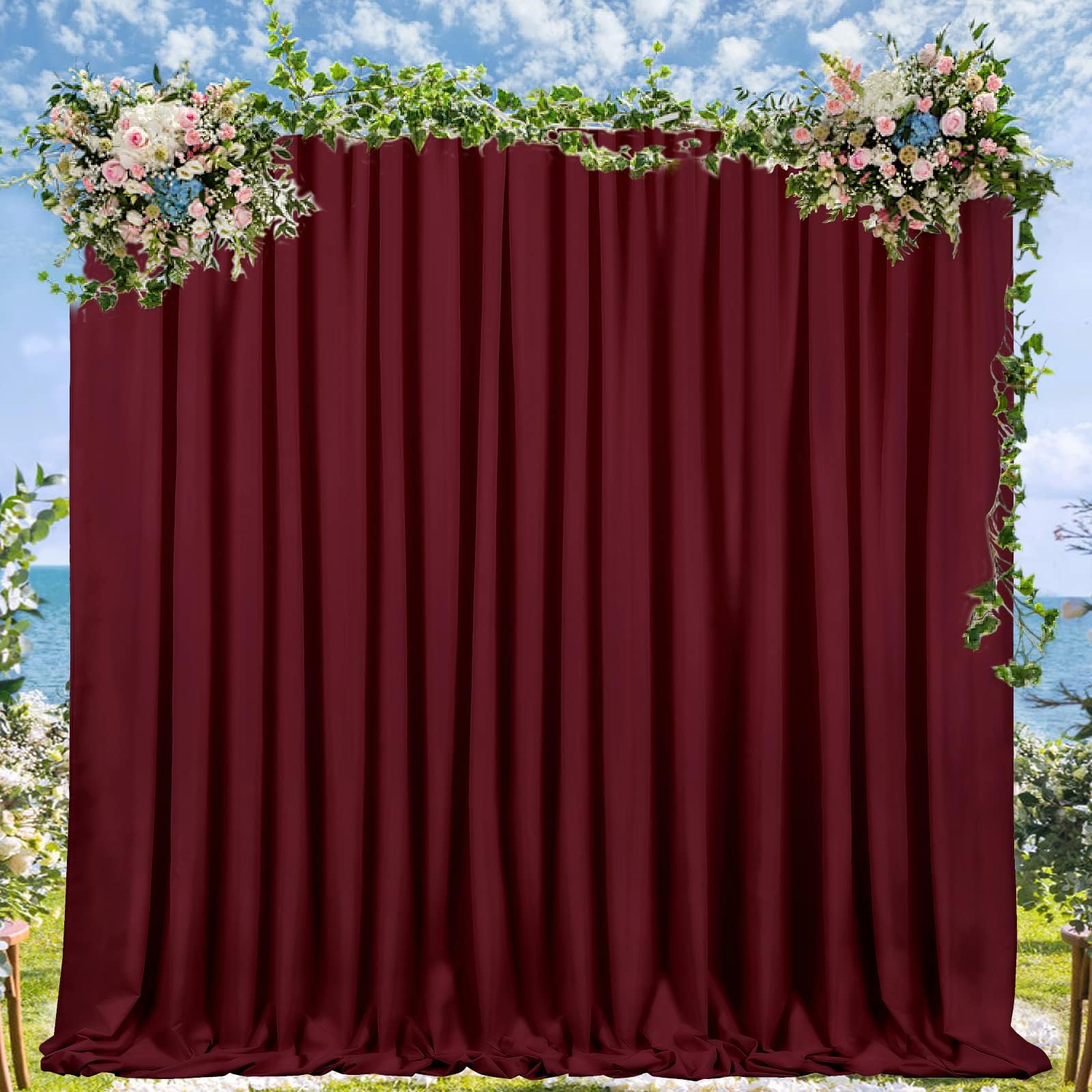 Amazon.com : Burgundy Backdrop Curtains Photo Booth Background 2 Panels ...