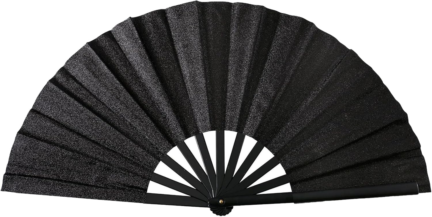 Amazon.com: QCWN Large Black Clack Glitter Folding Hand Fan,Popping Fan ...