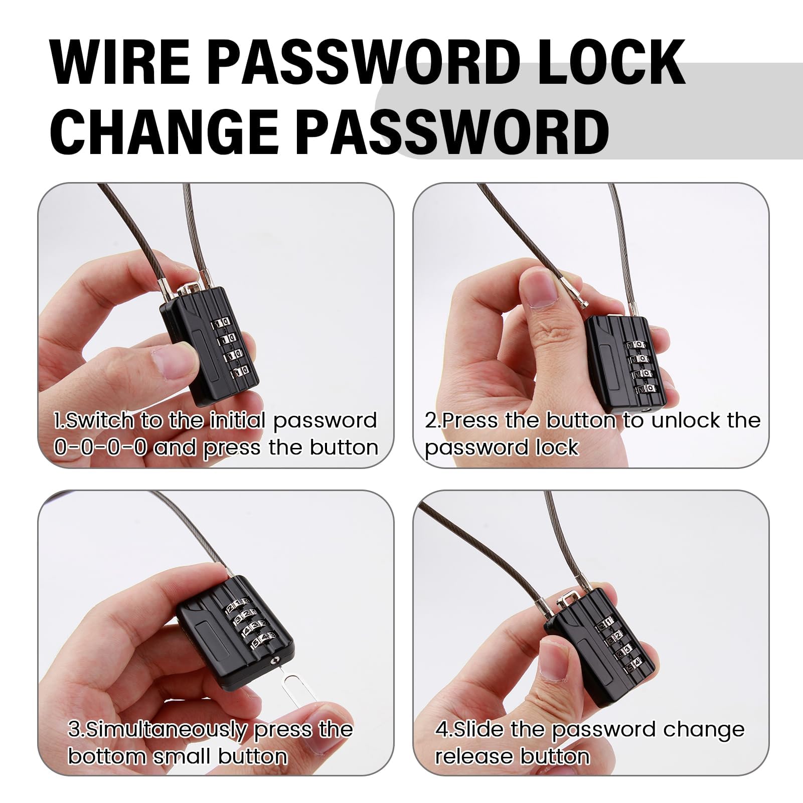 4 Digit Combination Cable Padlock, Small Cable Lock with 12 in/30 cm ...
