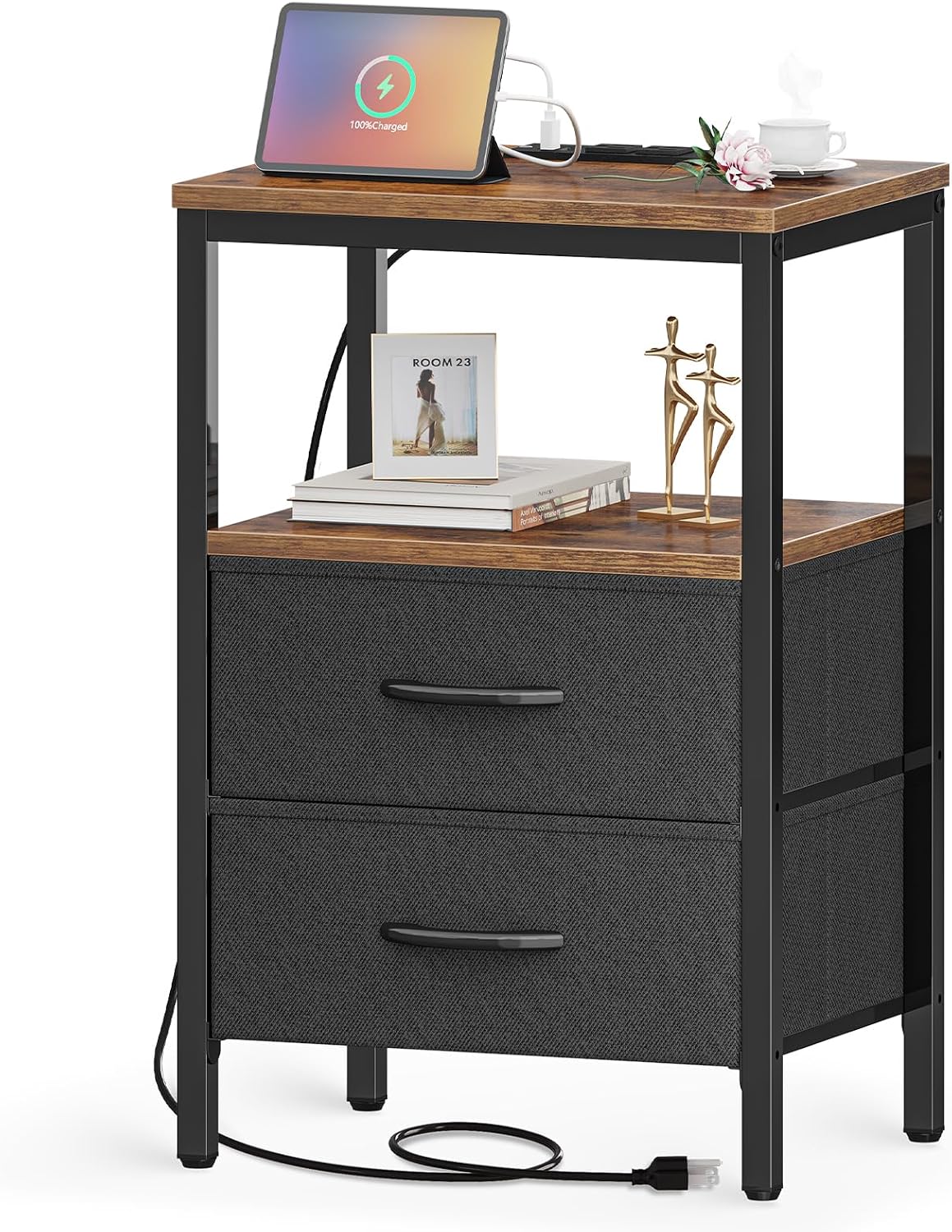 Amazon.com: Huuger Nightstand with Charging Station, Side Table with ...
