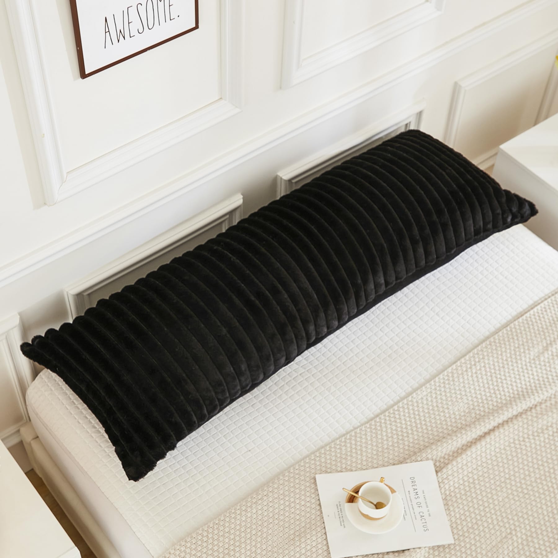 JAUXIO Faux Fur Fluffy Body Pillow Cover Luxury Textured Vertical ...
