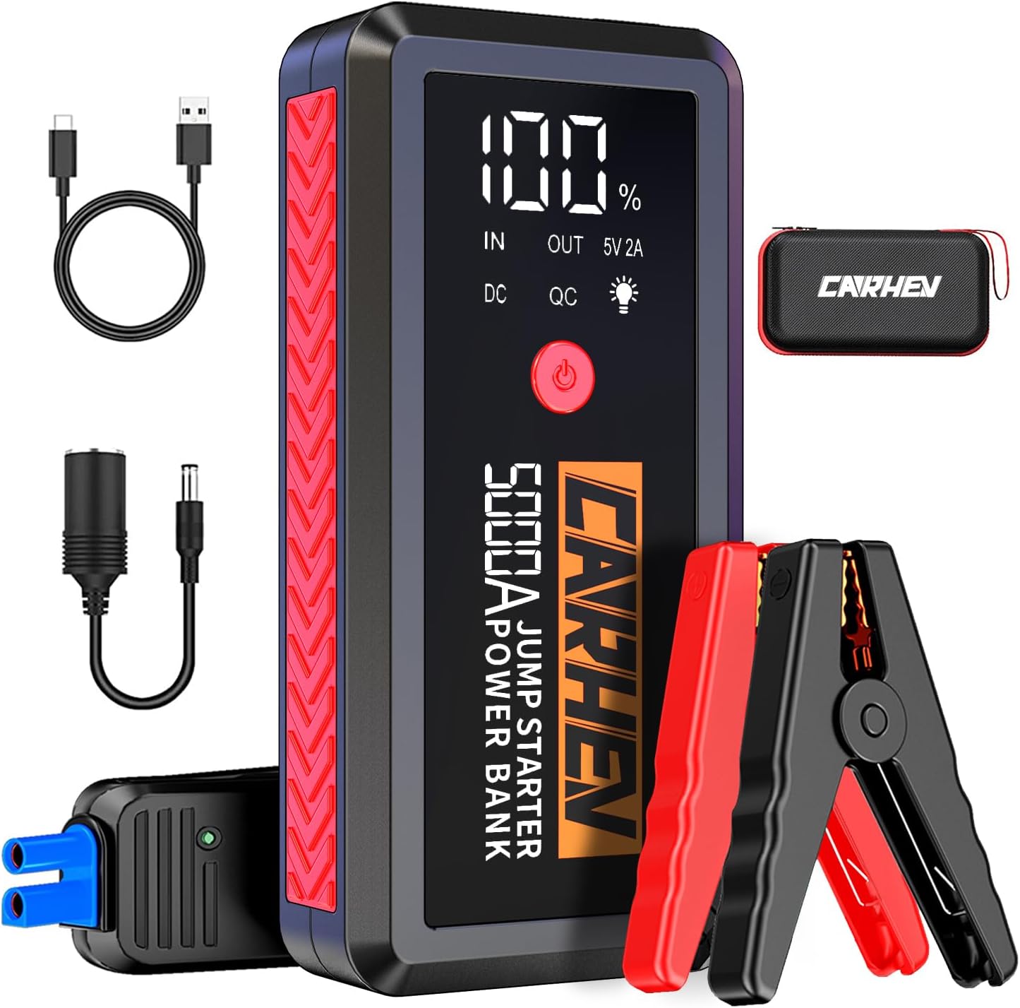 CARHEV 5000A Jump Starter Power Pack, Portable Car Battery Booster Jump ...