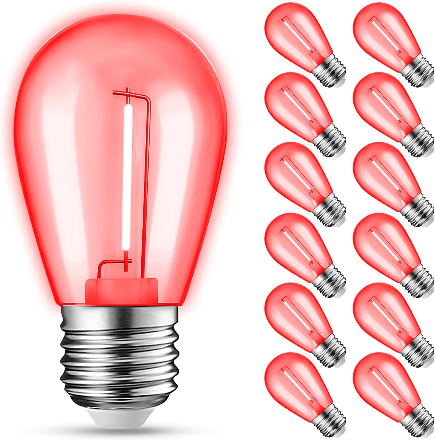JAHEKS 12-Pack Red String Light Bulbs, Patio String Light Replacement ...