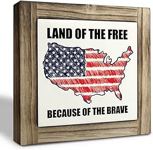 Amazon.com: America Map Wood Plaque Sign, Land of the Free Because of ...