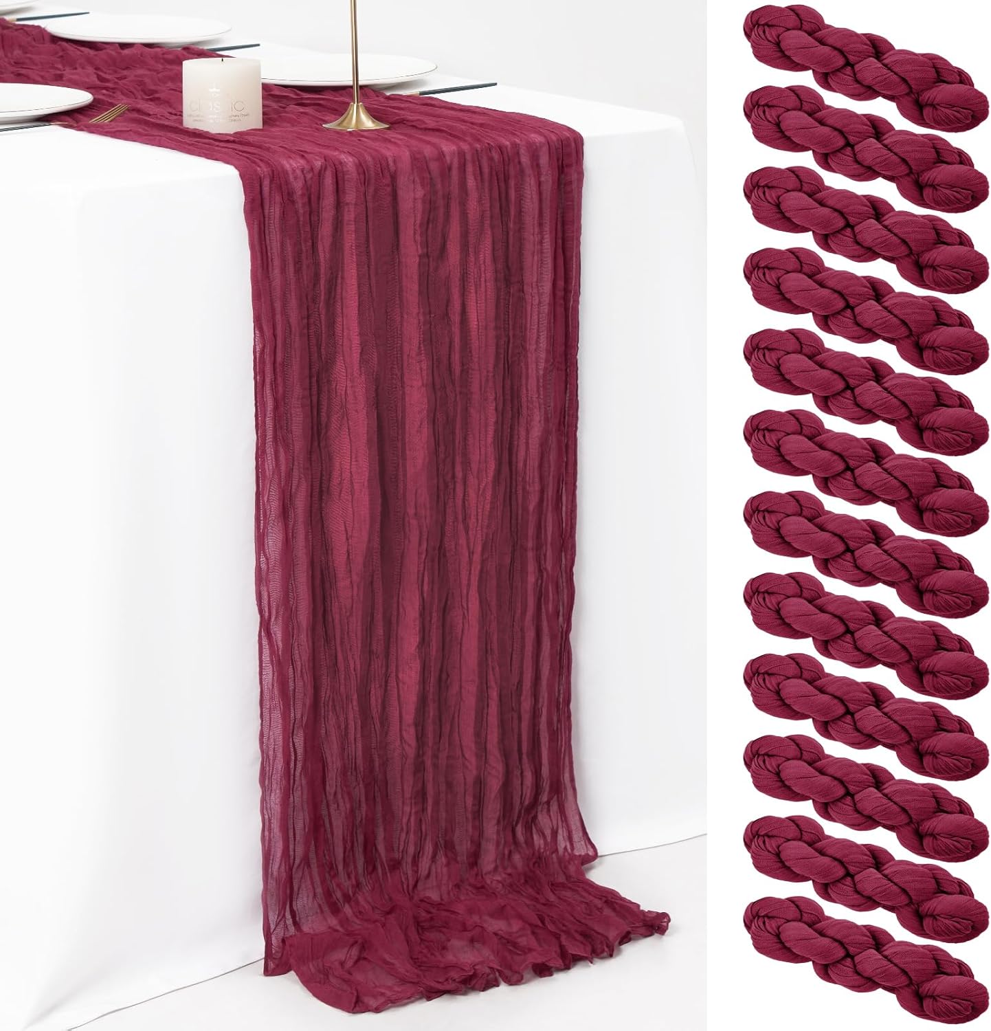 Amazon.com: 12 Pack 10Ft Burgundy Cheesecloth Table Runner 35 x 120 ...