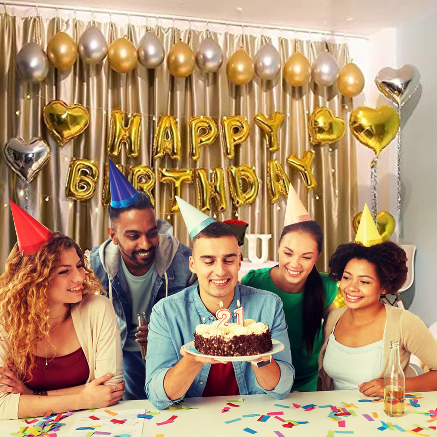 Buy Party Propz Happy Birthday Decoration Kit Combo 57Pcs for Silver ...