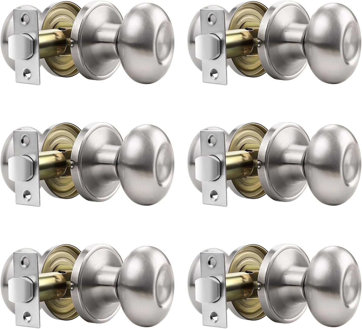 Gobrico 6 Pack Egg Style Passage Door Knobs Brushed Nickel Door Knobs Interior Closet Door Knobs ...