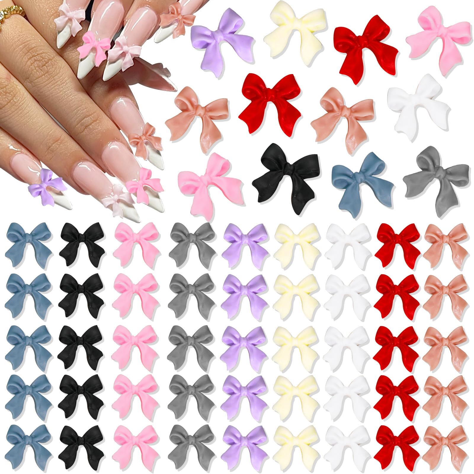 Amazon.com: RODAKY 200PCS Bow Nail Charms Colorful 3D Bowknot Charms ...