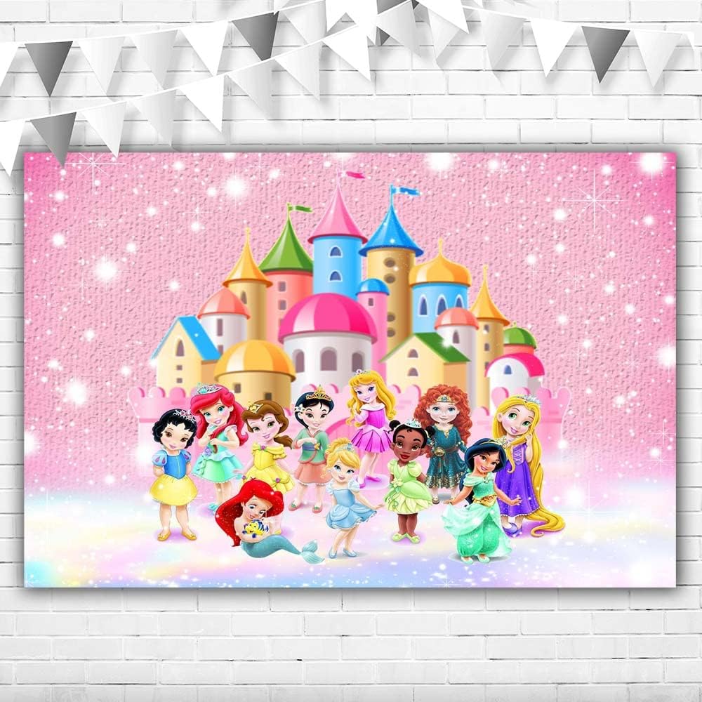 One Year Birthday Backdrop Princess Girl 5x3ft Pink All Princess Baby ...