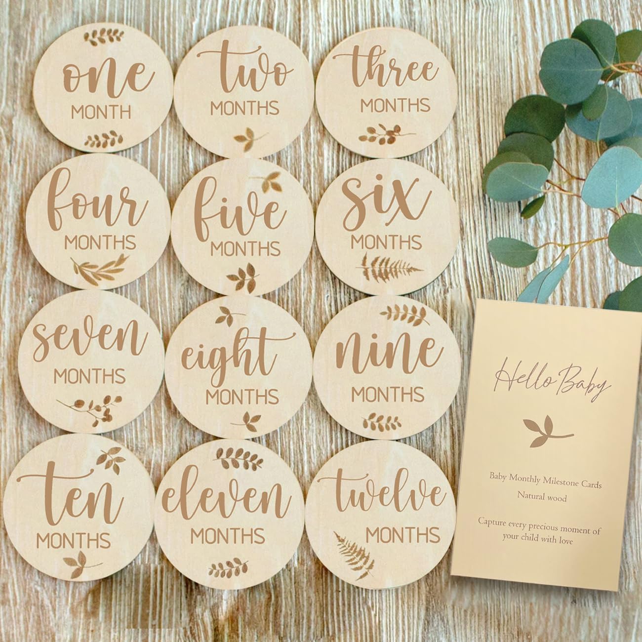 Amazon.com : Wooden Milestone Cards and Discs 16pc Set for Baby Photos ...