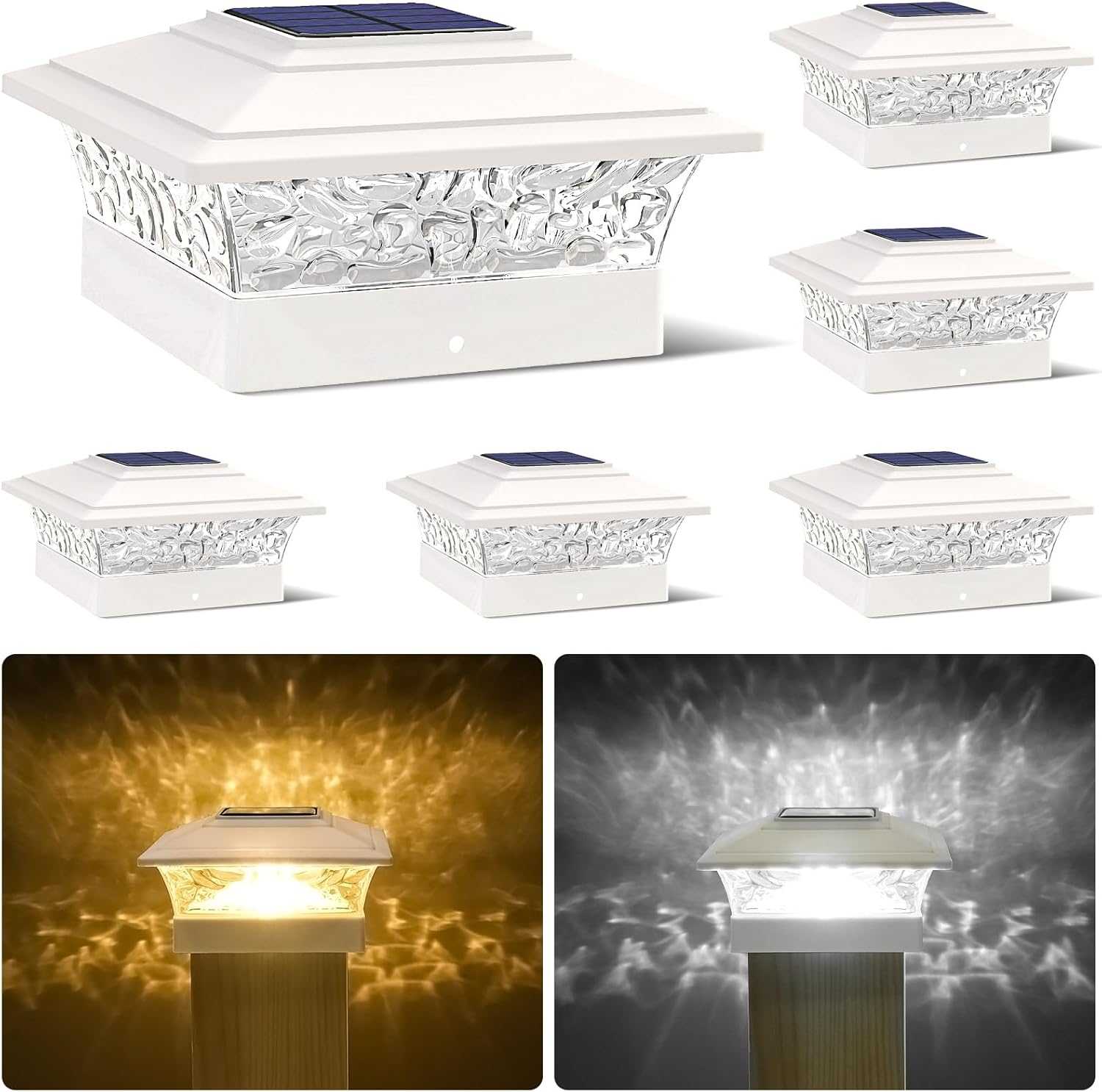 Solar Post Cap Lights Outdoor 6pack, Waterproof Solar Powered Deck ...