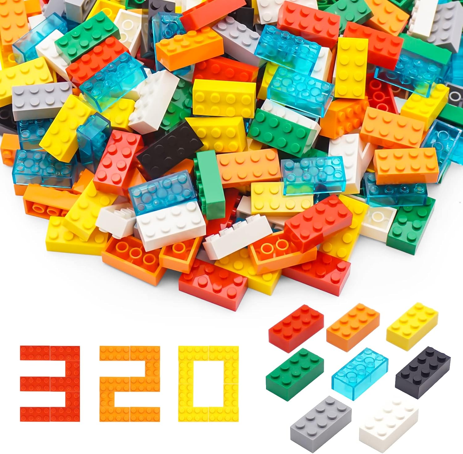 Amazon.com: HIUME Building Bricks 2x4, 320 Pieces Multicolor Classic ...