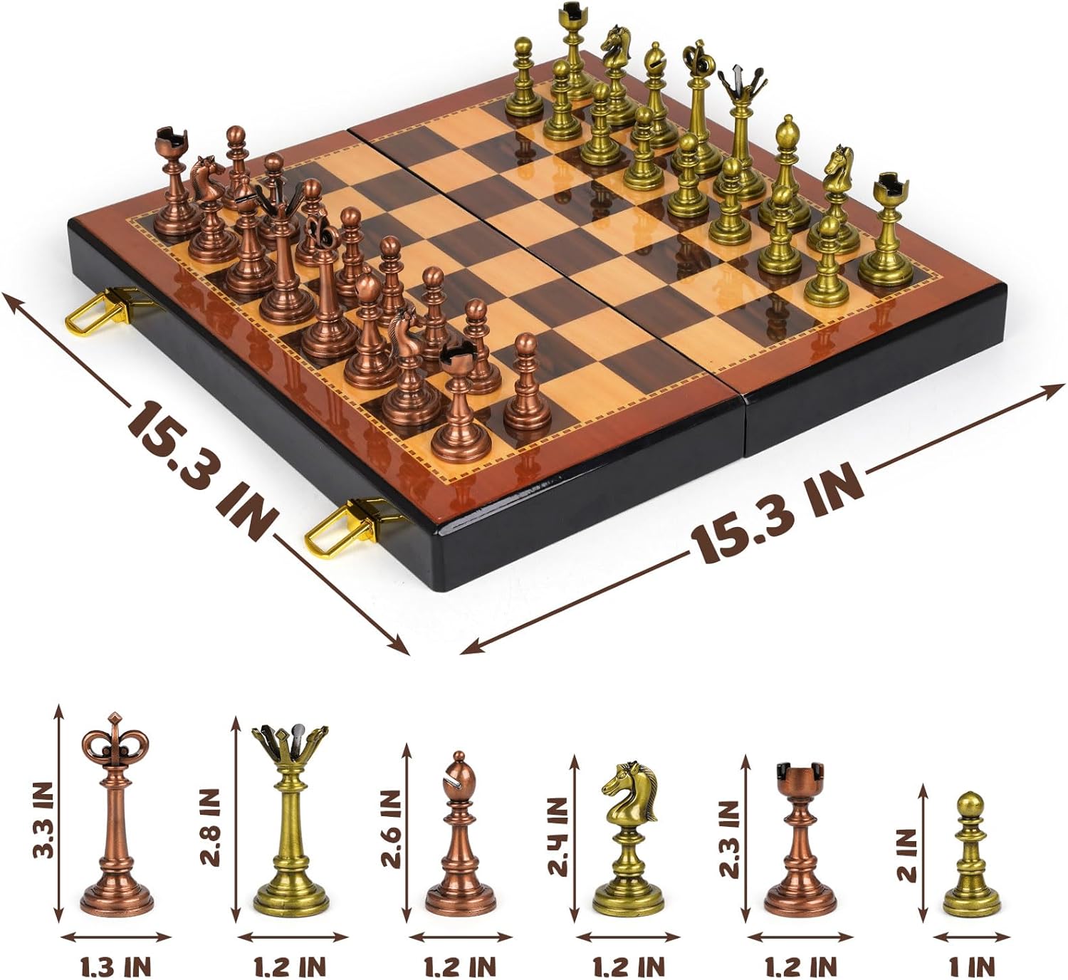 Vintage Metal Chess Set for Adults – Wooden Chess Board with Metal ...