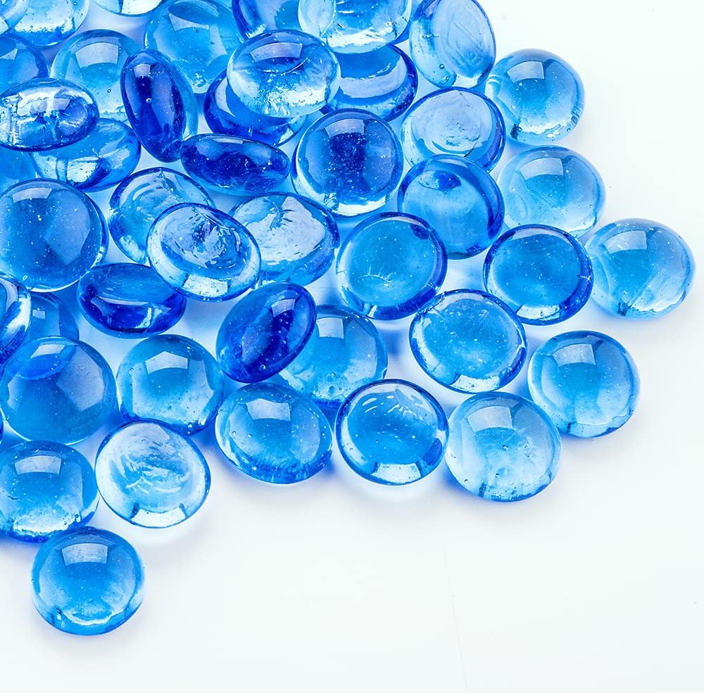 Amazon.com: Rautripuu Clear Glass Pebbles Flat Blue Marbles Glass Beads ...