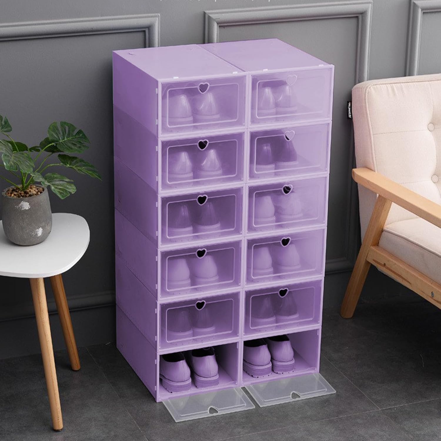 Amazon.com: Clear Plastic Shoe Storage Box, Stackable Shoe Organizer ...