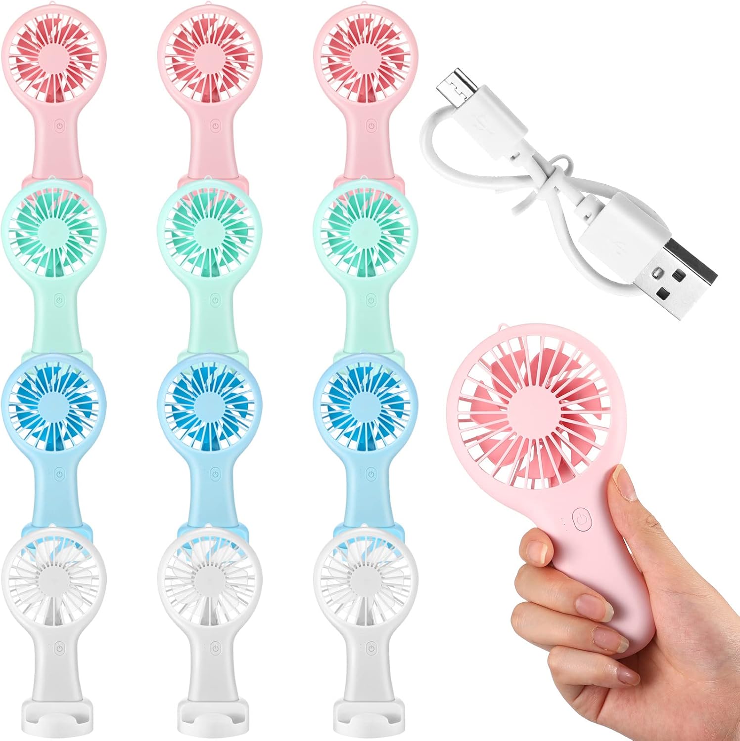 Amazon.com: Woanger 12 Pcs Mini Handheld Fan Bulk 3 Speed USB Electric ...