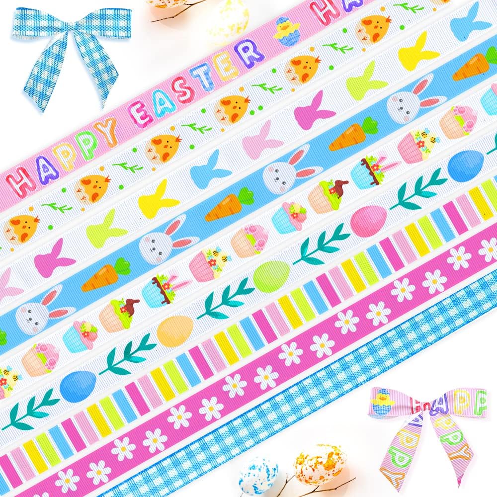 Amazon.com: Hying 9 Rolls Happy Easter Ribbons for Wrapping Gifts ...