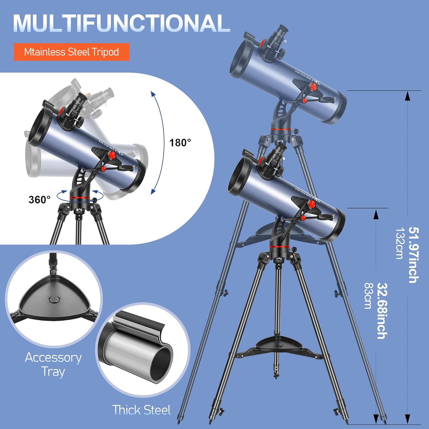Telescope, 130AZ Newtonian Reflector Telescope for Adults High Powered ...