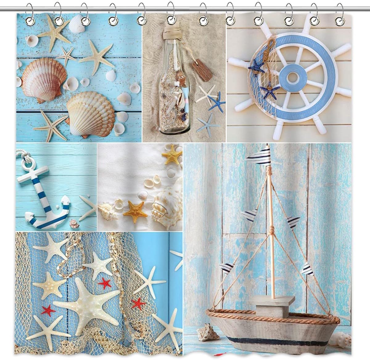 Amazon.com: Mocsicka Nautical Beach Shower Curtain Blue Coastal Shower ...