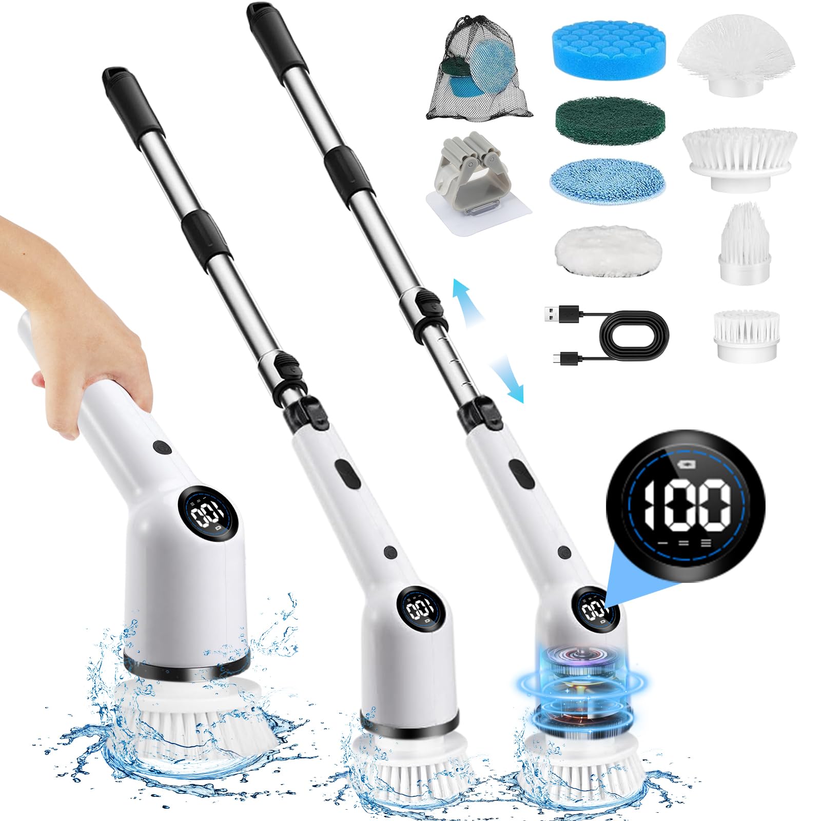 Electric Spin Scrubber,Upgraded 3 Speed Electric Cleaning Brush With 8 ...