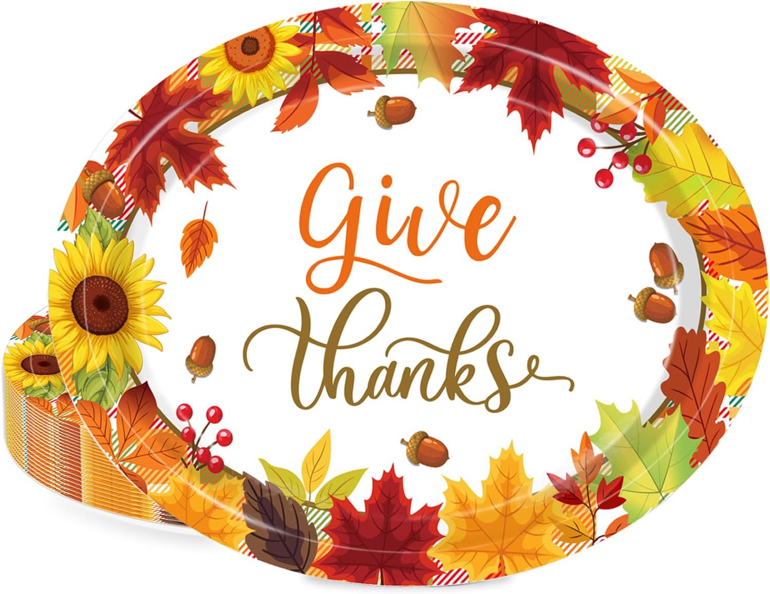 Amazon.com: Lonfliness 50Pcs Fall Thanksgiving Plaid Plates Disposable ...