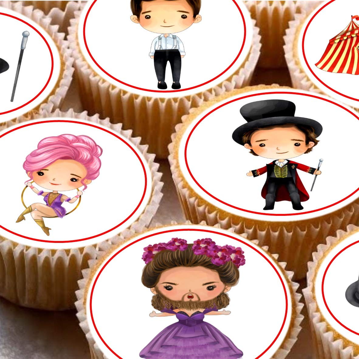 Buy 24 The Greatest Showman Circus Theme Cake Toppers 4cm On Wafer Rice ...
