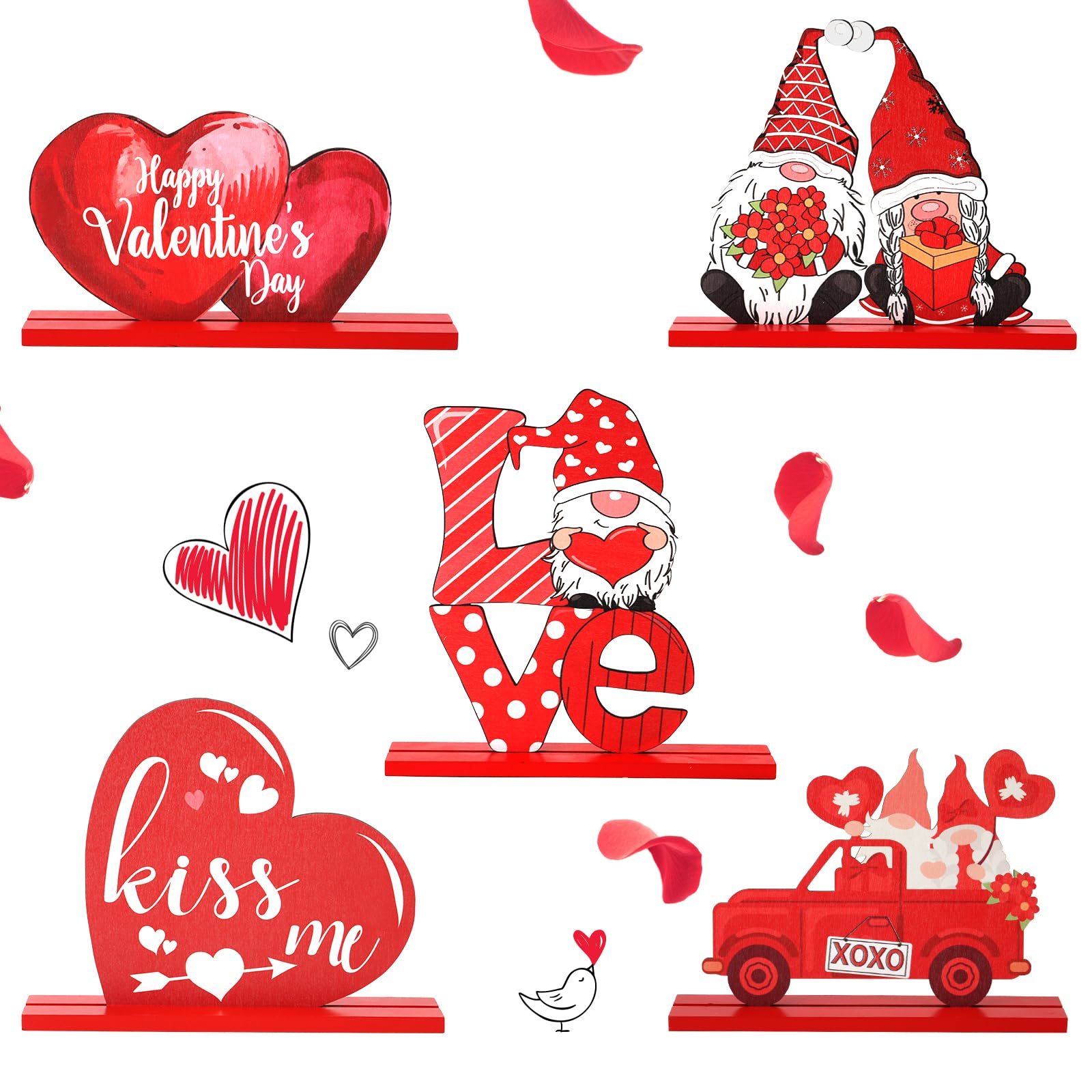 5pcs Valentine's Day Wooden Table Sign, Freestanding Table Centerpiece ...