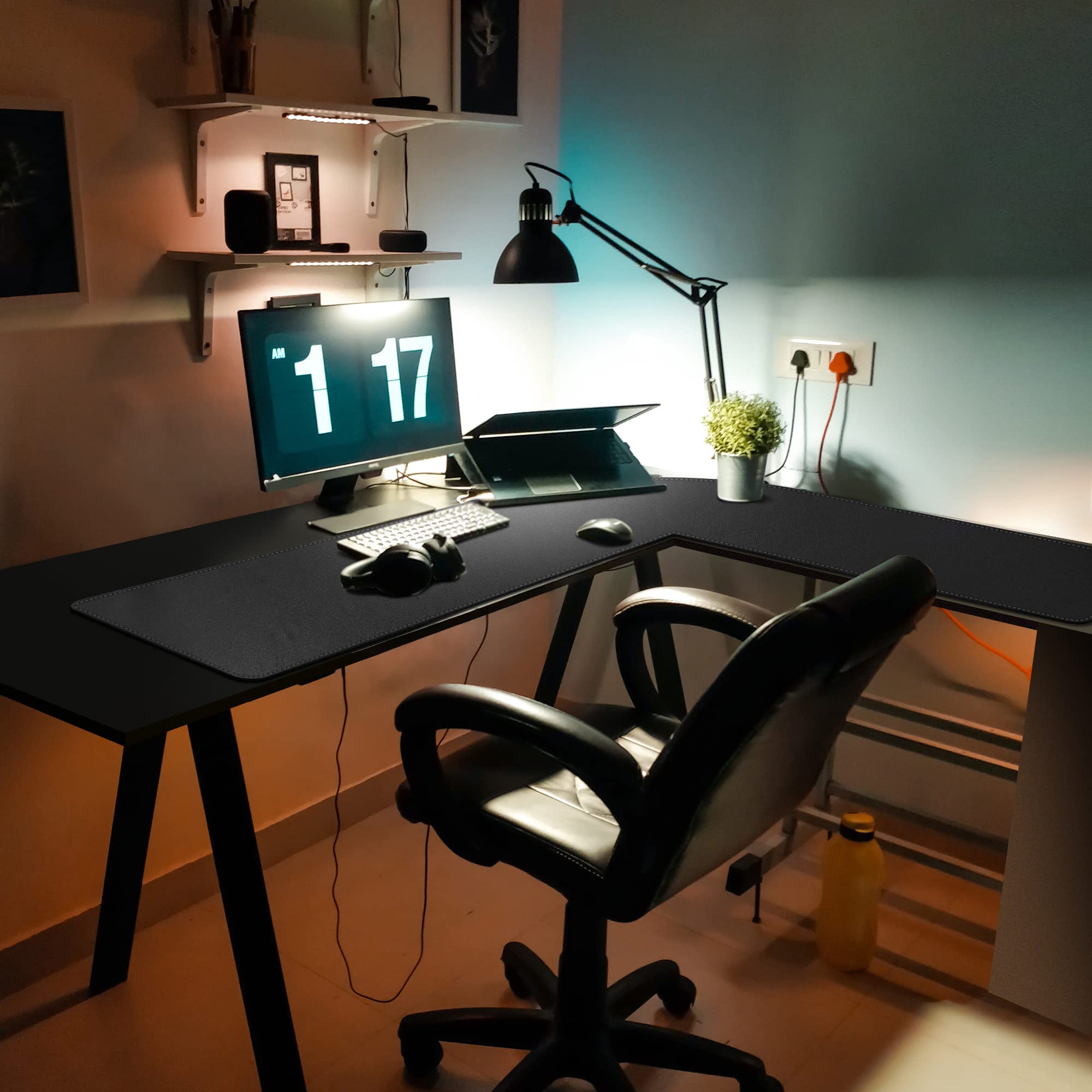 Mydours L-Shaped Desk Mat, PU Leather L Shape Gaming Mouse Pad, 53.2"(L ...